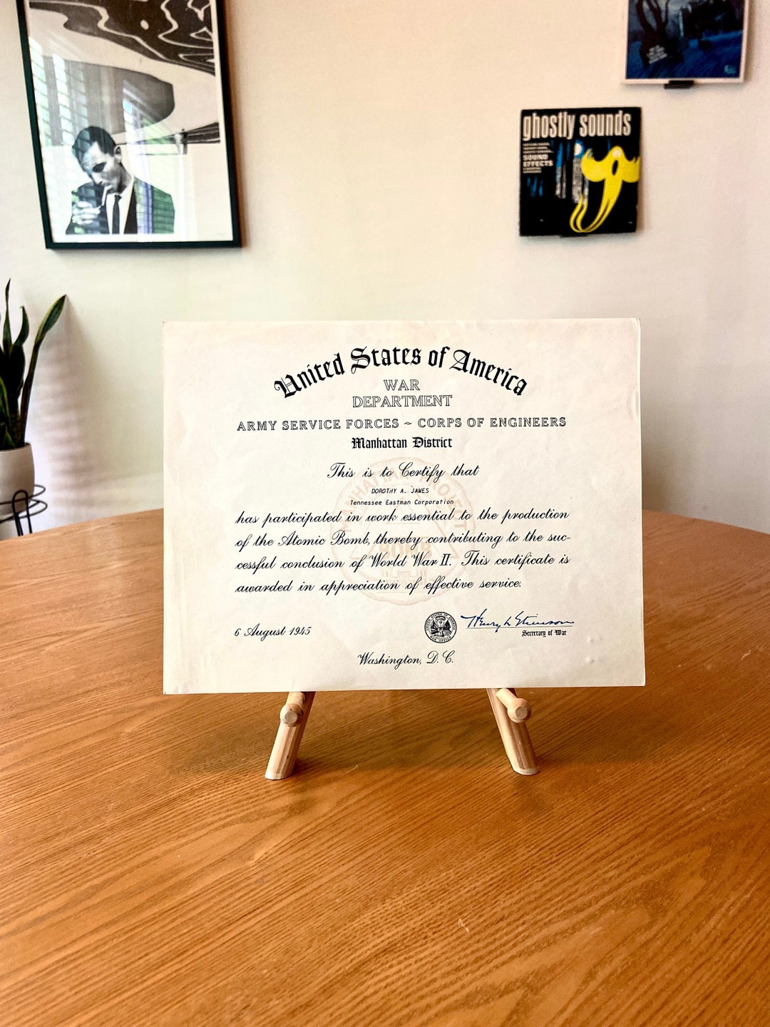 WWII Manhattan Project Atomic Bomb Certificate - Dorothy A. James - Etsy