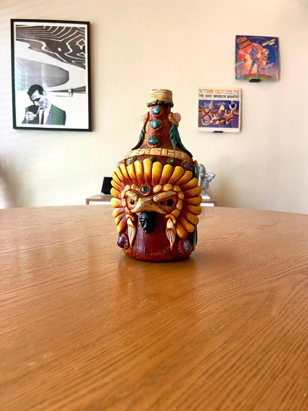 Mexican Aztec Warrior Teotihuacan Obsidian Stone Tequila Bottle (no ...