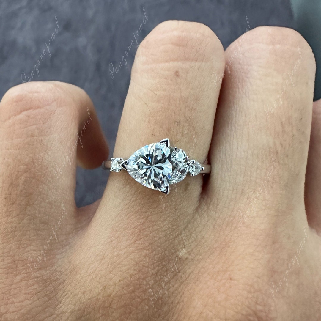 Trillion Cut Diamond Ring Cluster Lab Grown Diamond Engagement Ring 1.6 ...