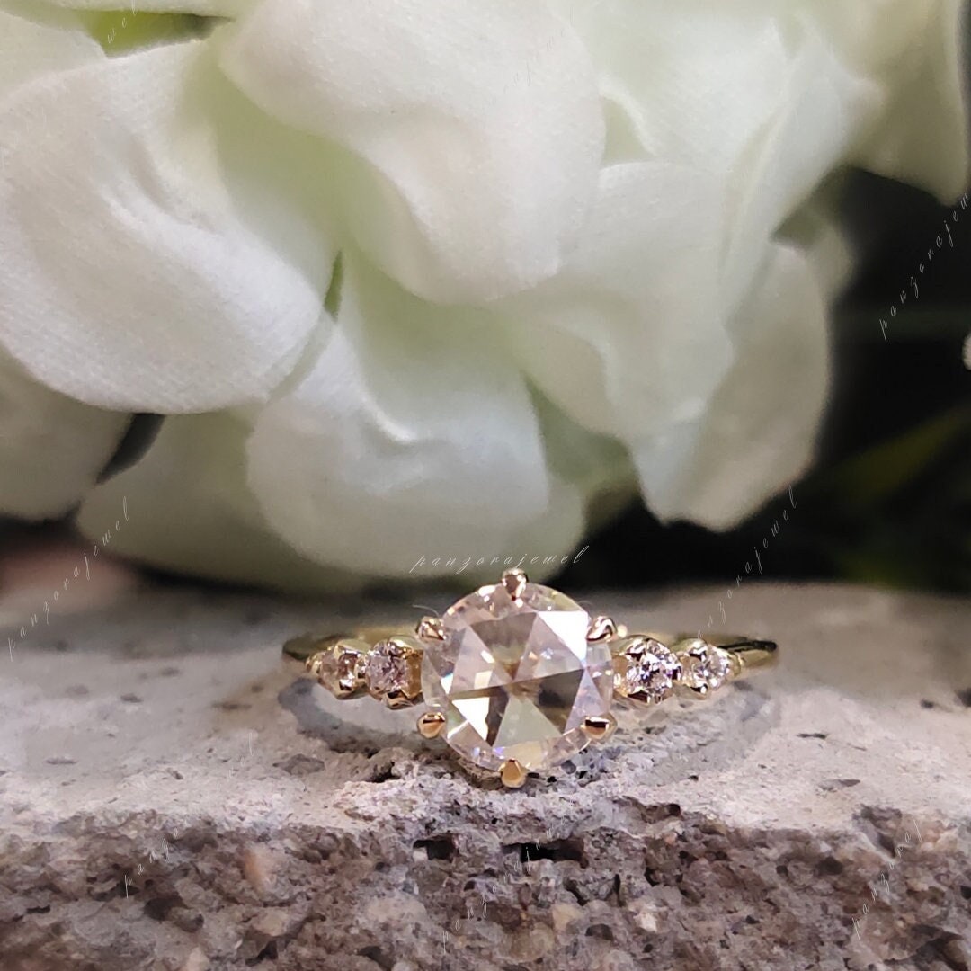 Rose Cut Engagement Ring 7.5 Mm Round Rose Cut Diamond Ring - Etsy