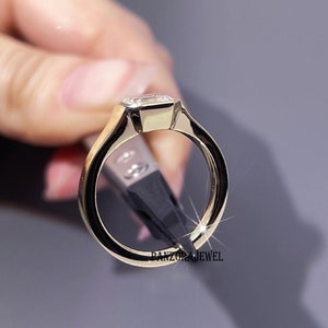 Solitaire Asscher Moissanite Ring Bezel Set Moissanite Ring 1.50 Ct Colorless Asscher Cut ...