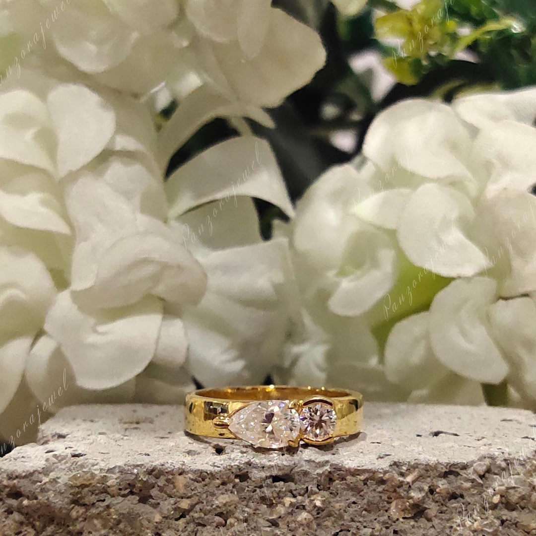 Toi Et Moi Wedding Ring East West Wide Band Ring 1.50 CTW Pear & Round ...