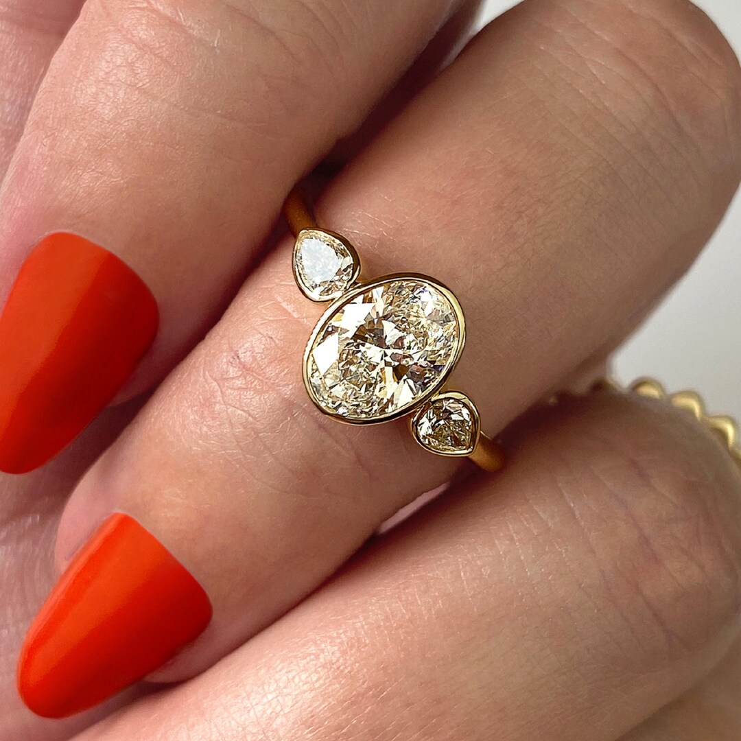 Bezel Set Moissanite Ring Three Stone Moissanite Unique - Etsy