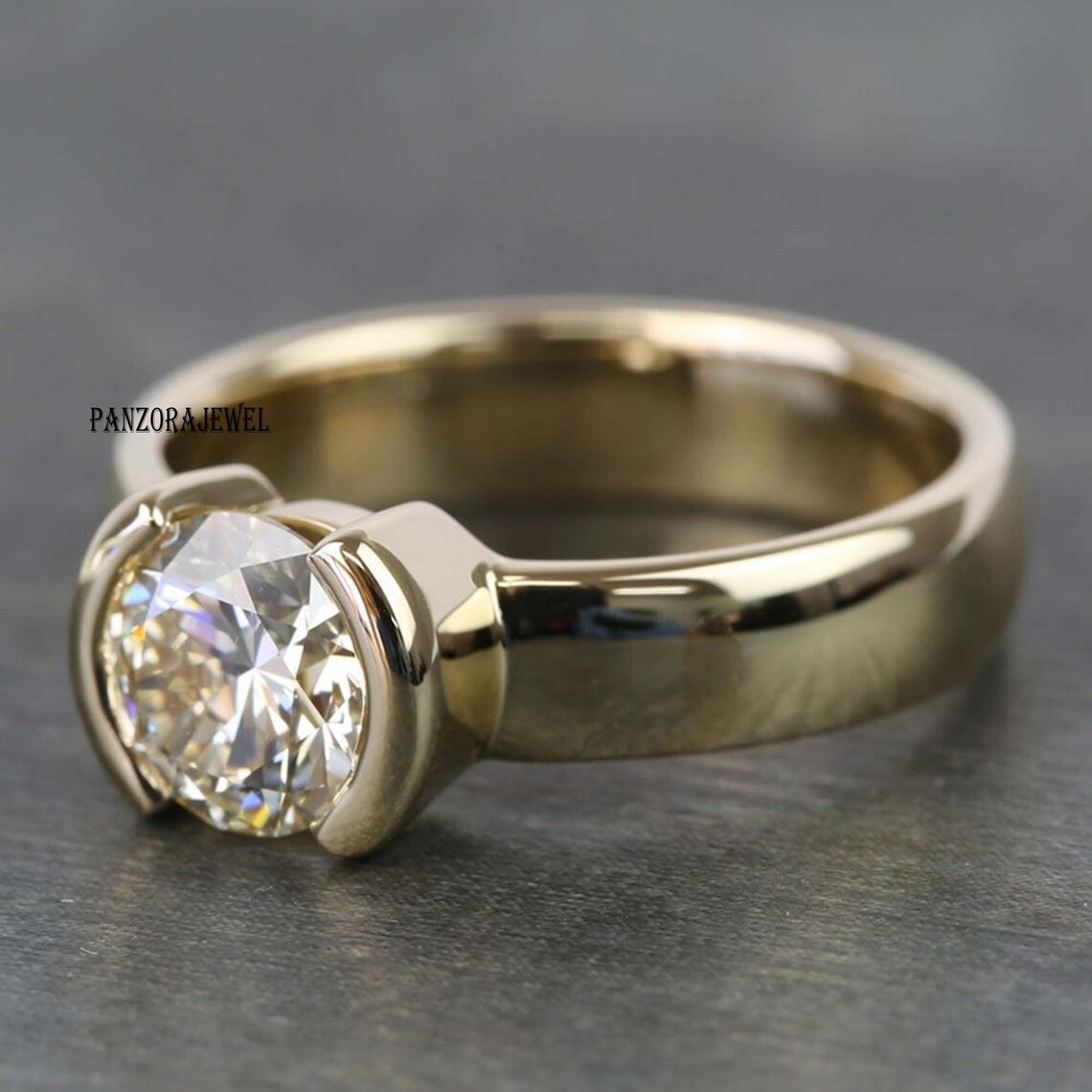 Solitaire Bezel Set Moissanite Ring Half Bezel Engagement Ring - Etsy