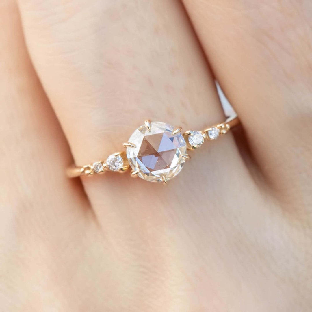 Rose Cut Engagement Ring Rose Cut Moissanite Ring 7.5 Mm Round - Etsy