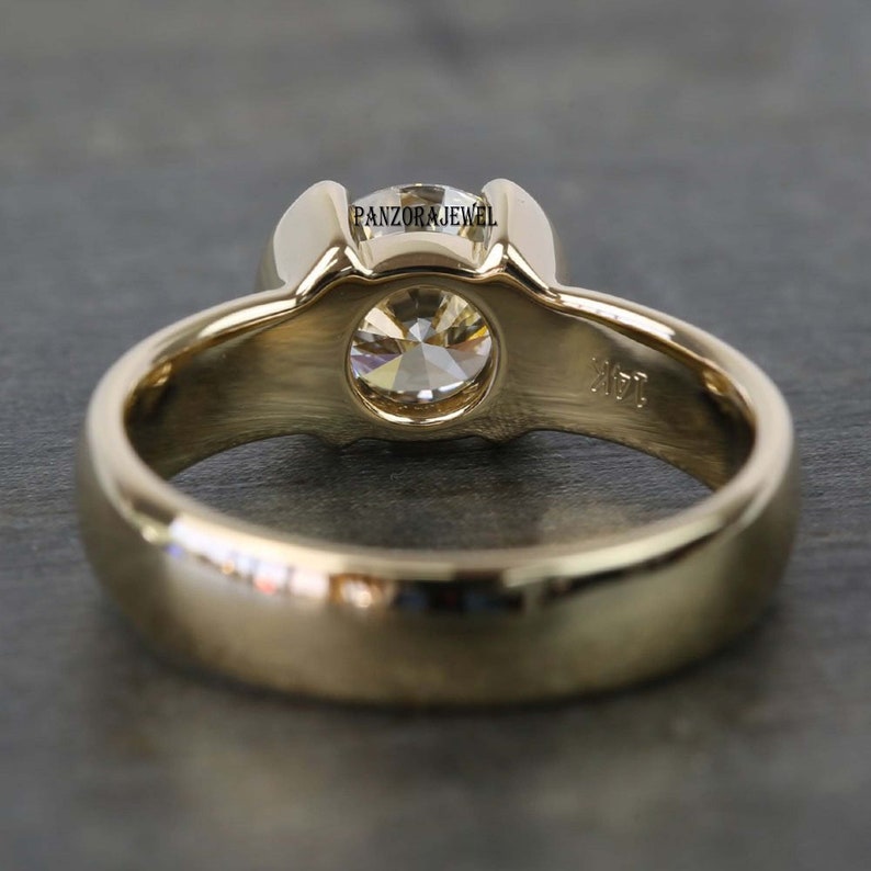 Solitaire Bezel Set Moissanite Ring Half Bezel Engagement Ring - Etsy