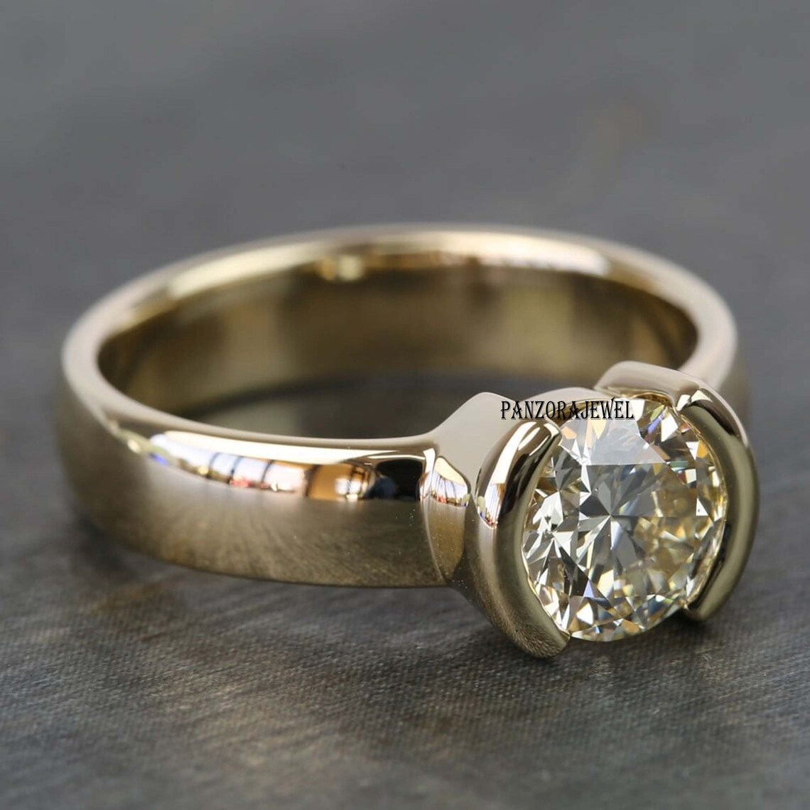 Solitaire Bezel Set Moissanite Ring Half Bezel Engagement Ring - Etsy