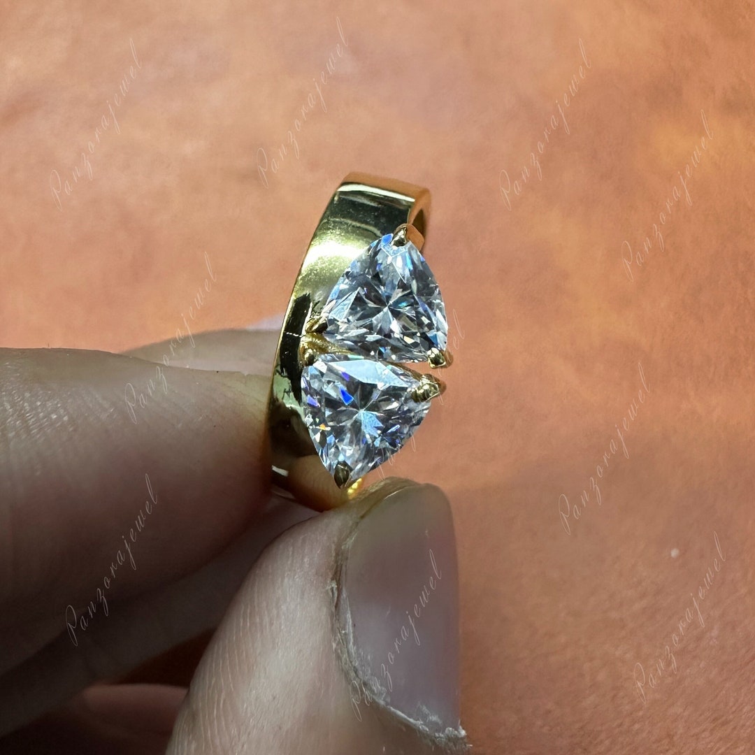 Toi Et Moi Ring Two Stone Wedding Ring 2 TWC Trillion Moissanite Ring ...