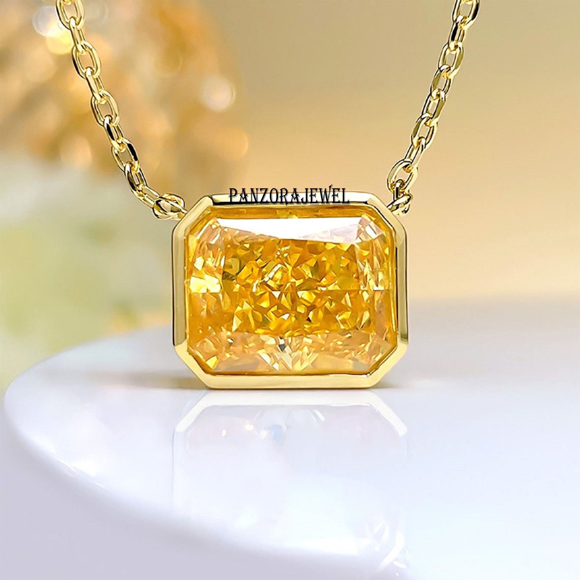 Square Yellow Diamond Necklace