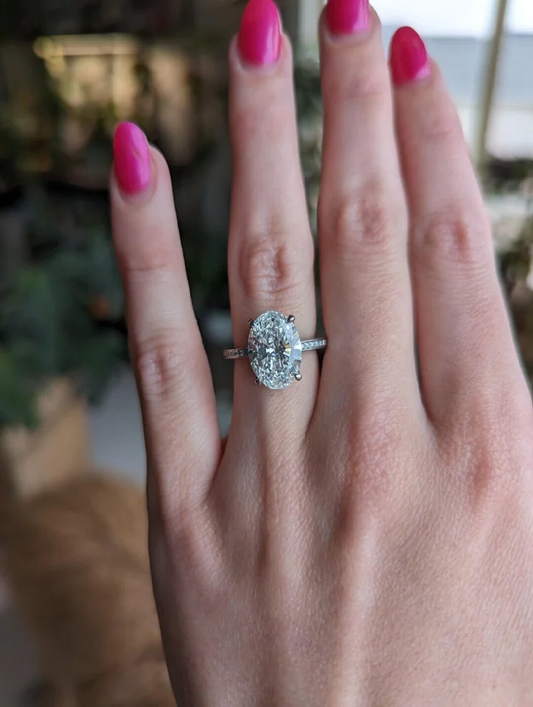 Huge Diamond Ring 3.0 CTW Oval Cut Moissanite Engagement Ring Hidden ...