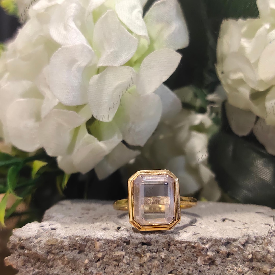 Bezel Set Emerald Portrait Cut Engagement Ring 18K Yellow Gold ...