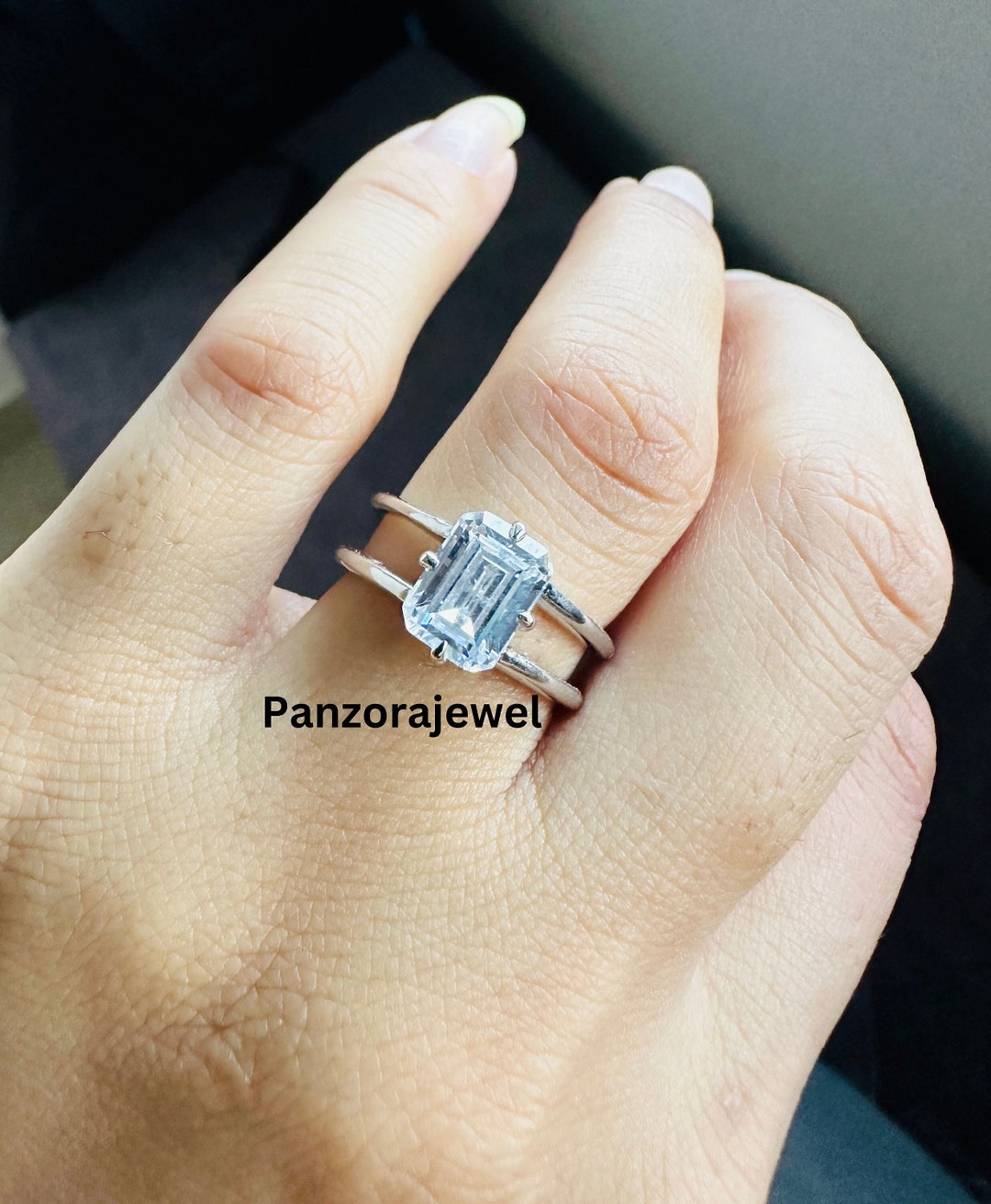 Double Band Wedding Ring Solitaire Engagement Ring 1.67 Ct Emerald Cut ...