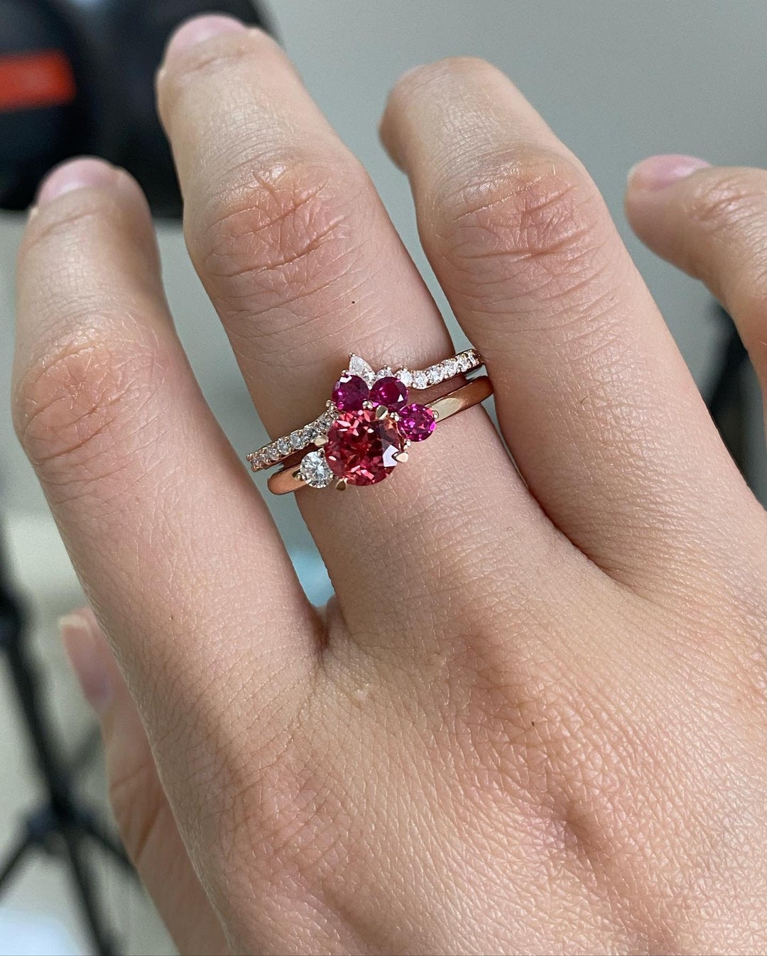 Hot Pink Diamond Ring 2.0 CT Round Cut CZ Diamond Engagement Ring Set ...