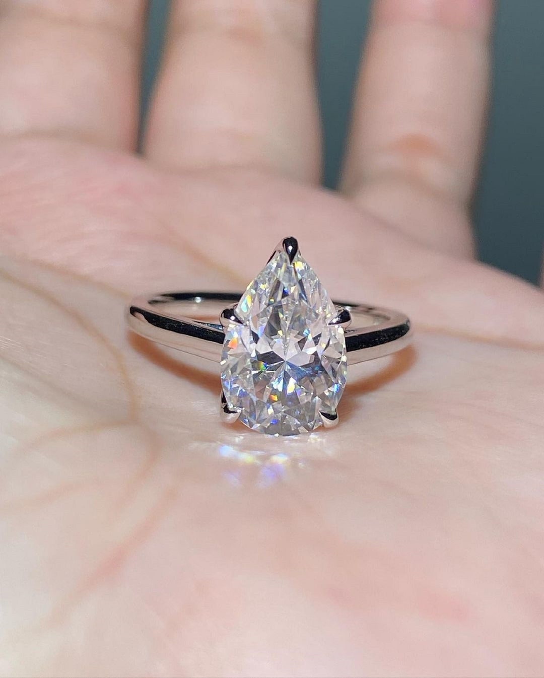 Colorless Pear Shaped Solitaire Engagement Ring 2.0 CTW Pear Cut ...