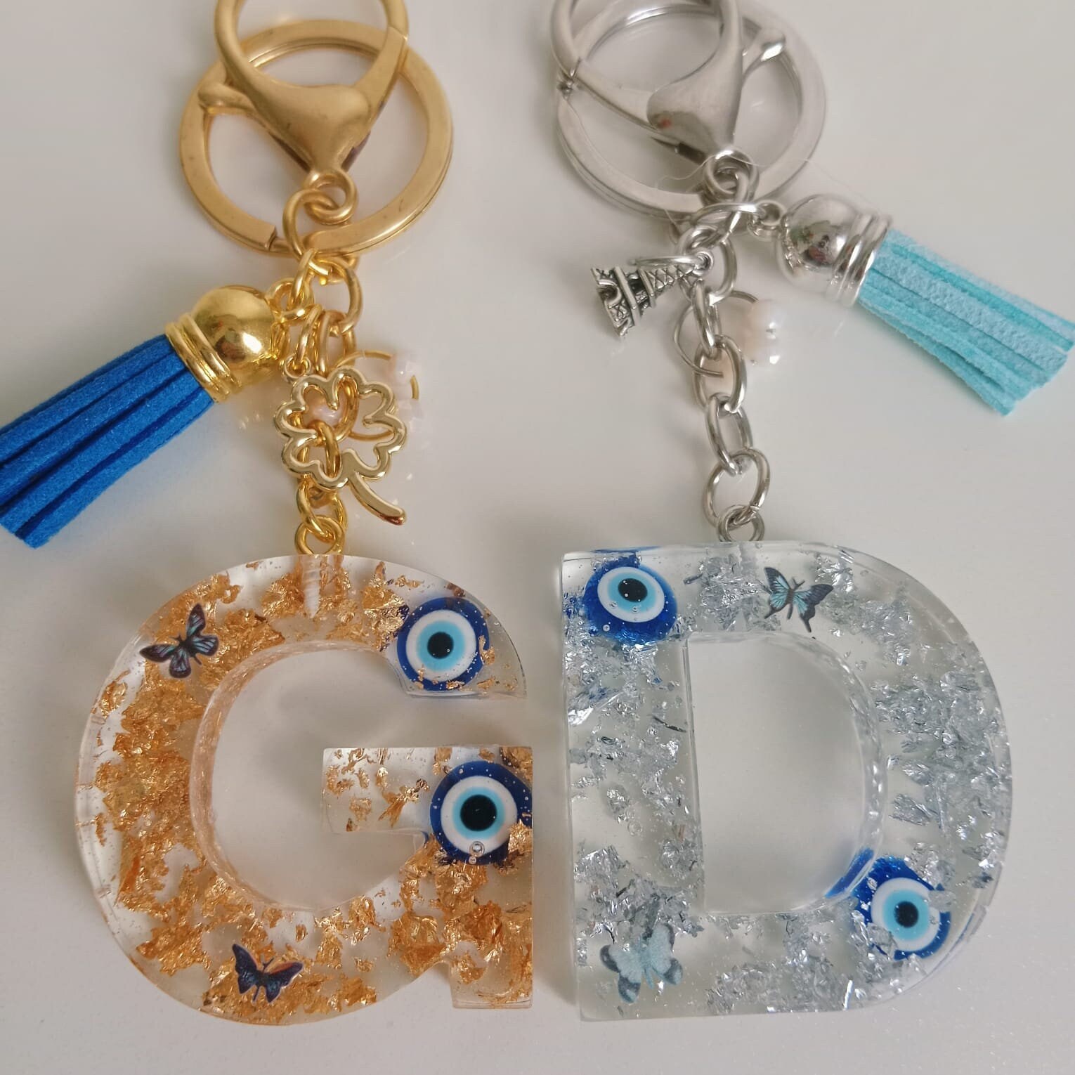Nazar Evil Eye Epoxy Resin Letter Keychain Personalized Handcrafted ...