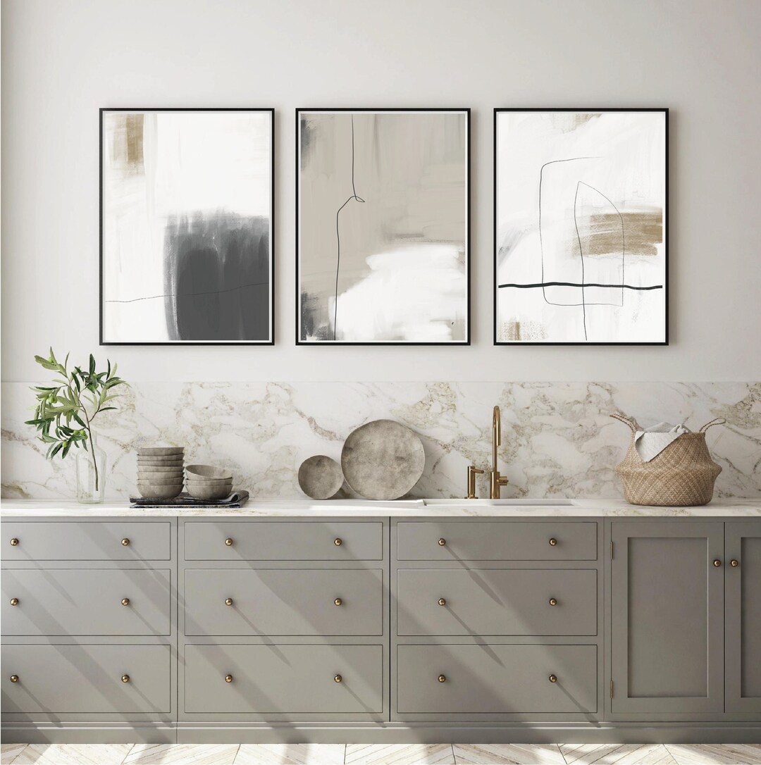 Set of 3 Neutral Wall Prints, Abstract Art Lounge Wall Prints, Beige ...