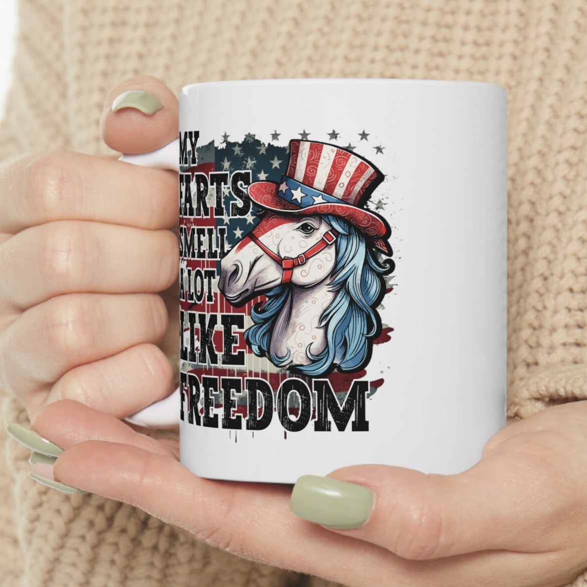 Funny Horse Mug Funny Fart Mug My Farts Smell Like Freedom Mug USA Red ...