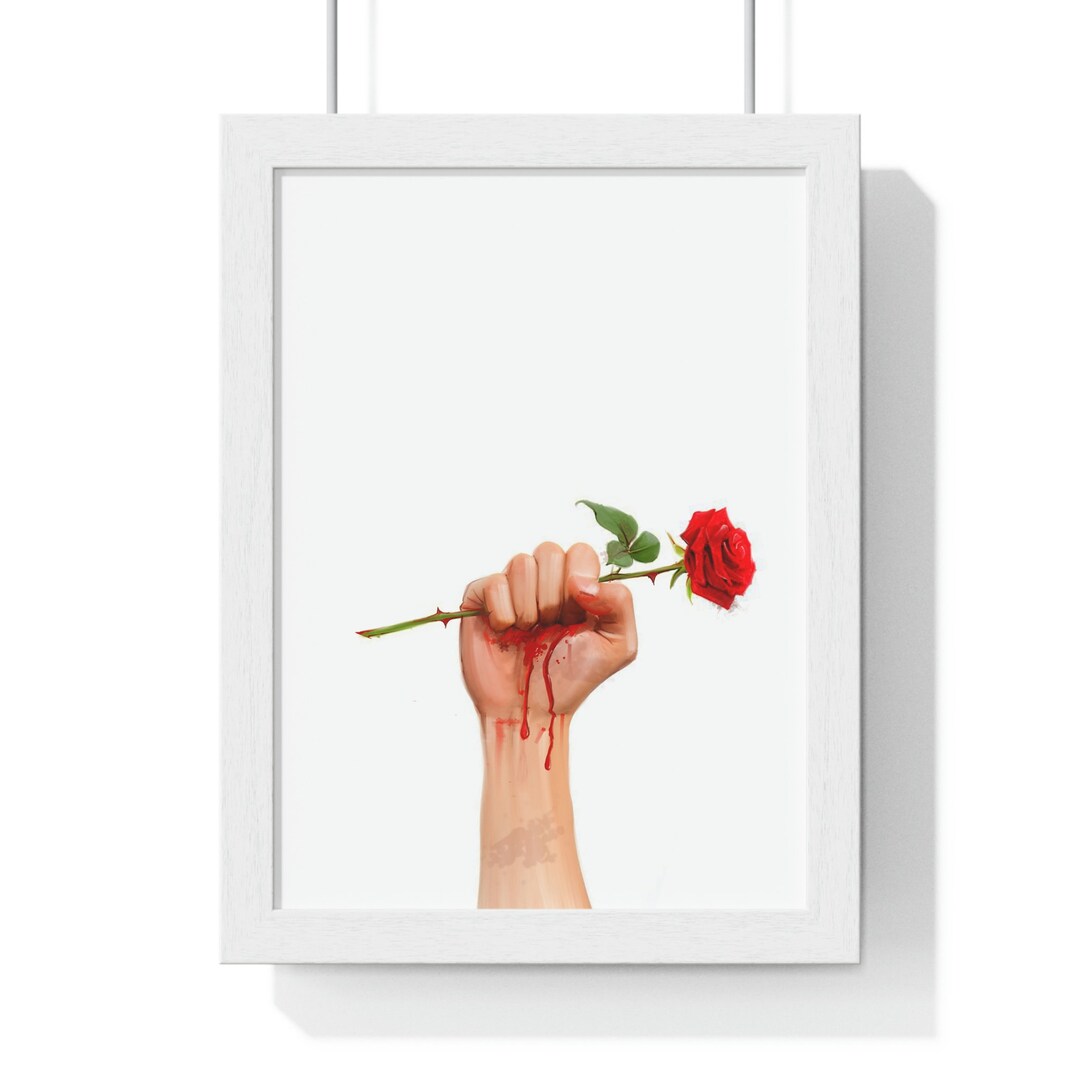 Bleeding Hand Rose Hand-drawn Premium Framed Vertical Poster - Etsy