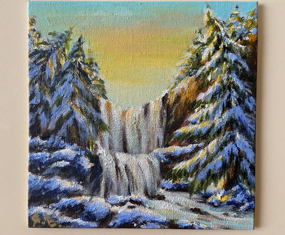 Landscape Painting Original Waterfalls Wall Art Miniature Acrilyc ...