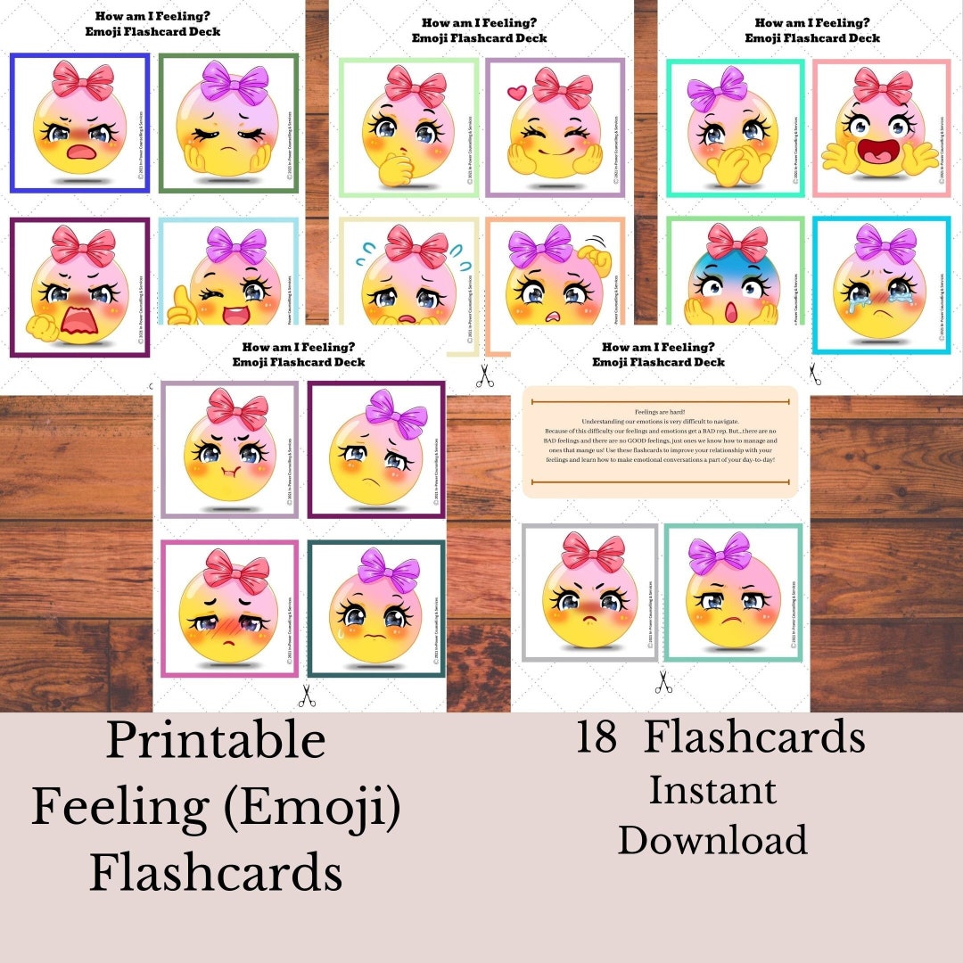 Feeling Cards, Feelings Deck, Emoji Flashcard Deck, Therapy PDF ...