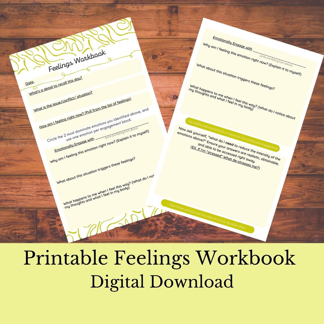 Printable Feelings Workbook for Mindfulness (mustard), Therapy PDF ...