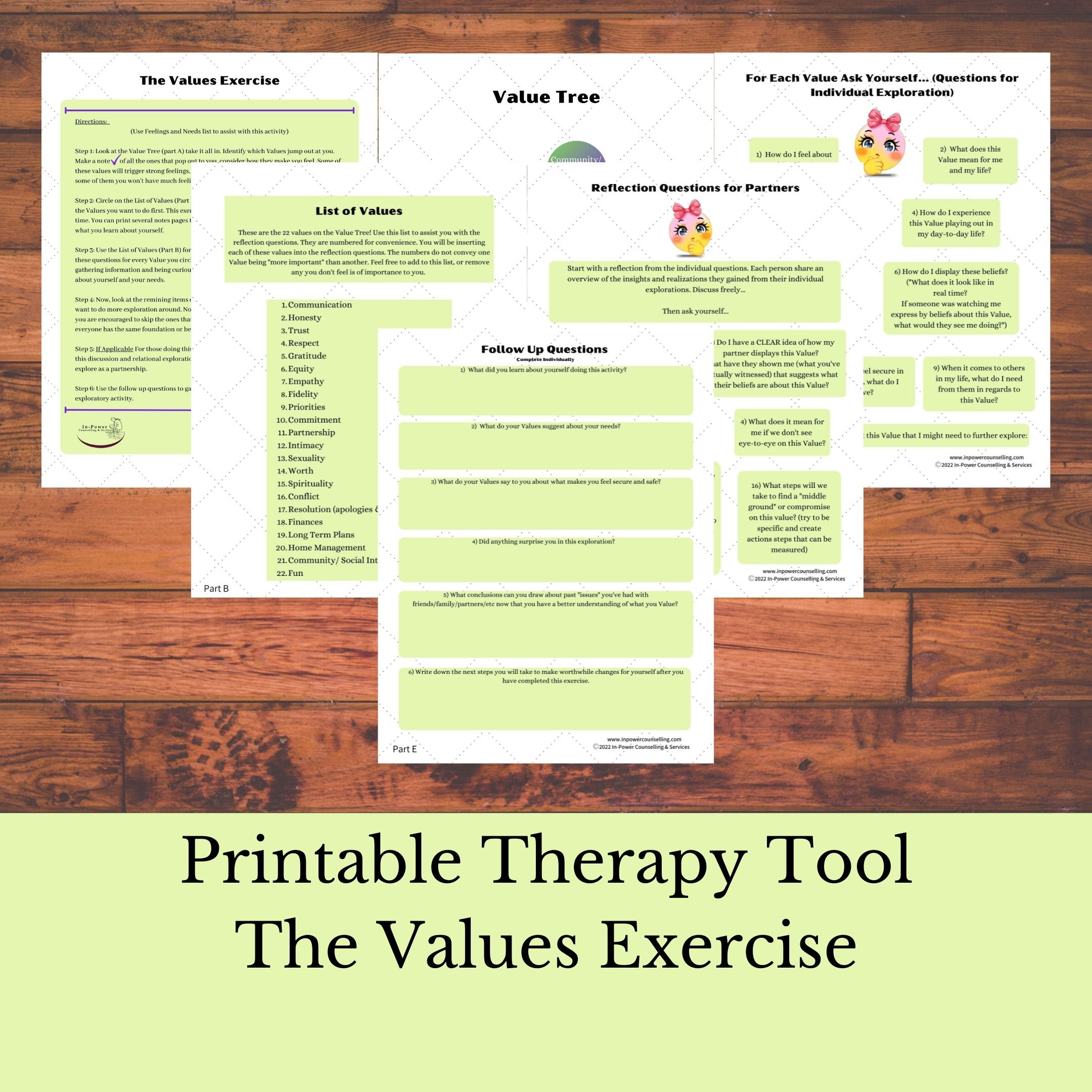 Printable Therapy Tool, the Values Exercise, Therapy PDF, Mental Health ...