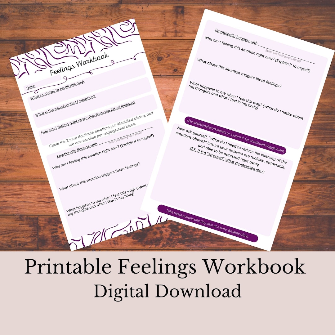 Printable Feelings Workbook for Mindfulness (purple), Therapy PDF ...