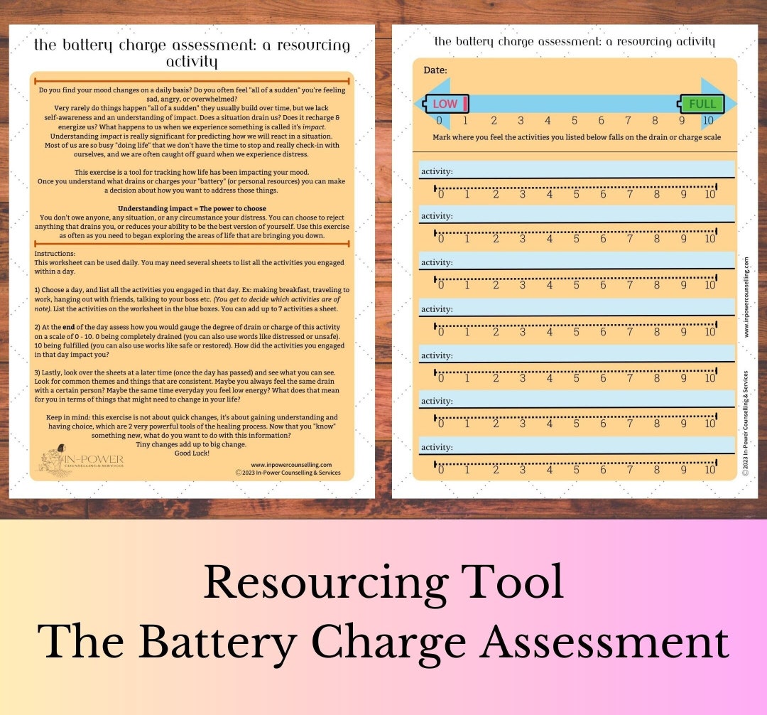 Digital Therapy Tool, Daily Energy Assessment, Mental Health Worksheet ...