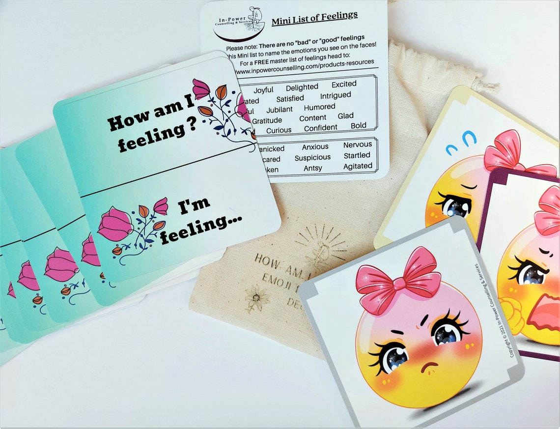 Feelings Cards, How Am I Feeling? Emoji Flashcard Deck, for Kids and ...