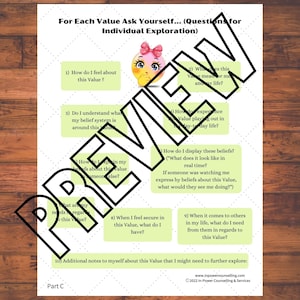 Printable Therapy Tool, the Values Exercise, Therapy PDF, Mental Health ...