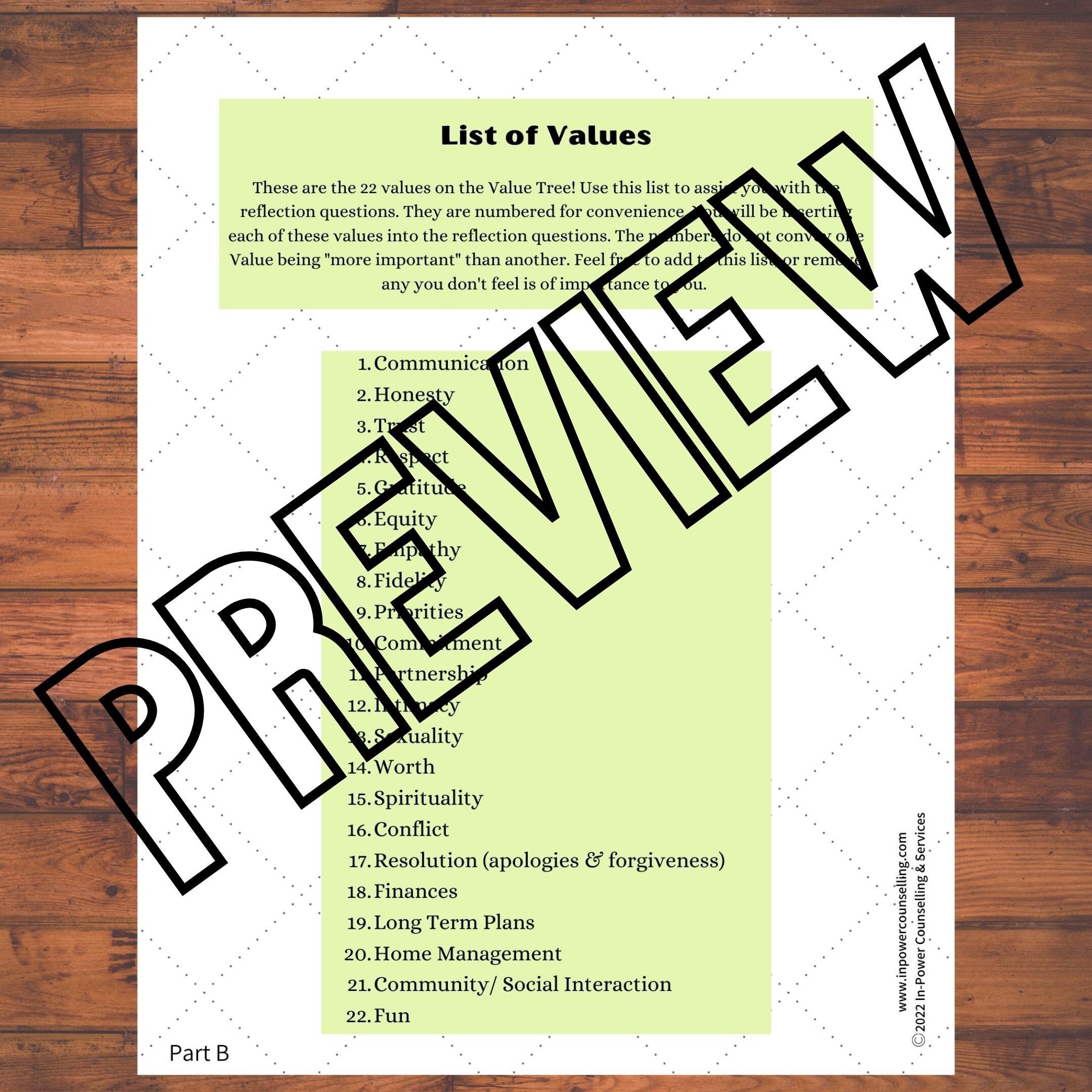 Printable Therapy Tool, the Values Exercise, Therapy PDF, Mental Health ...