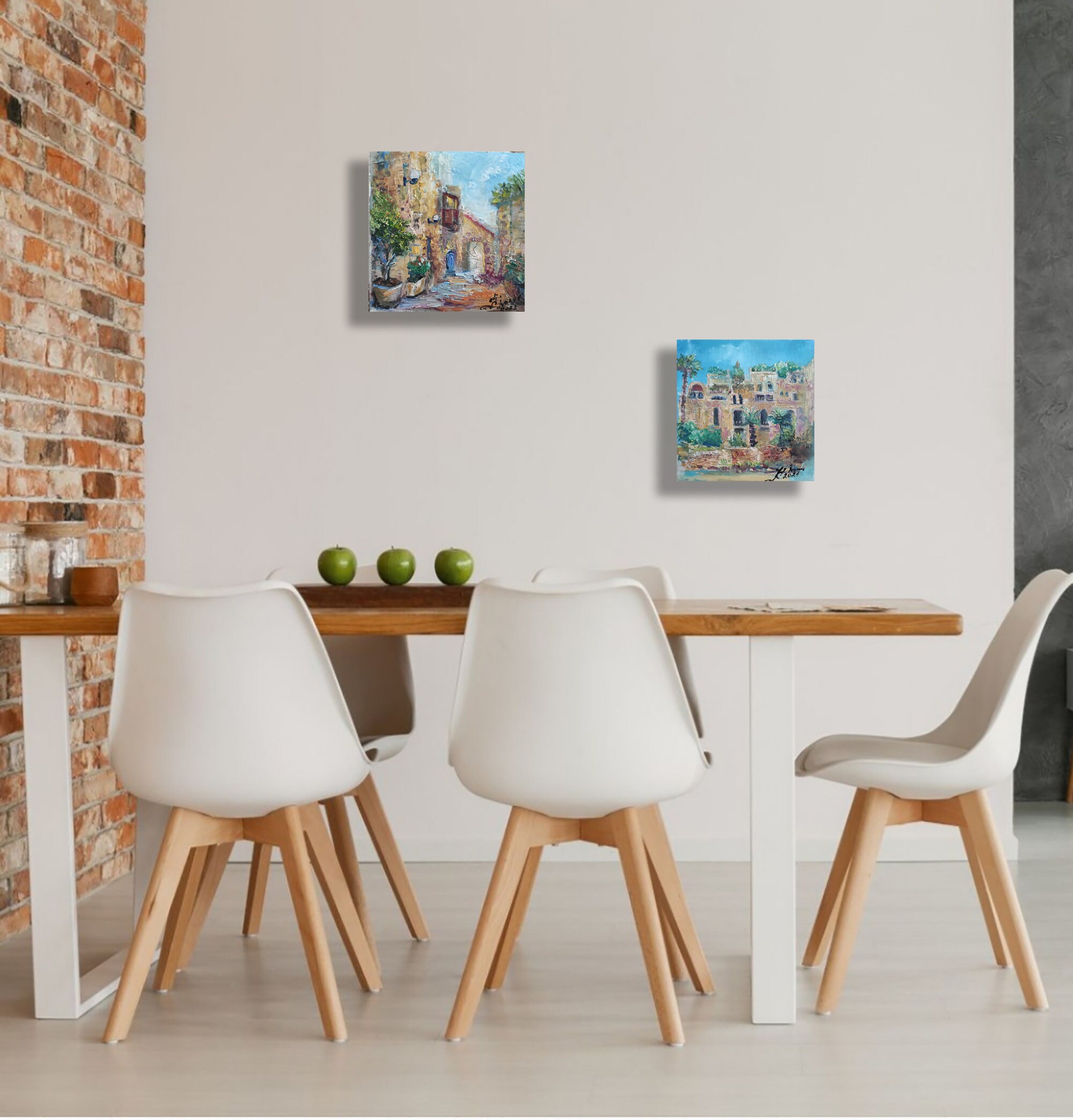 Painting Old City Walls Arch Balcony Flowers Place From Travel Art ...