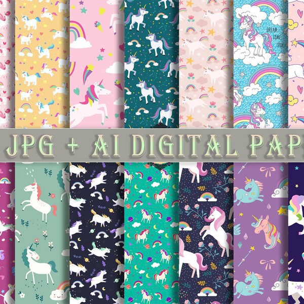 Unicorn Digital Paper - Etsy