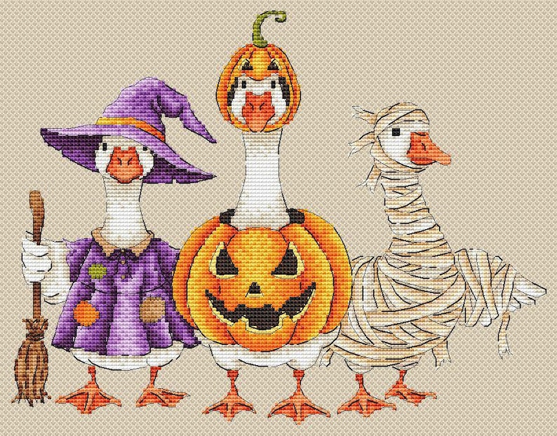 Halloween Goose, Cross Stitch Art Pattern, Counted Embroidery ...