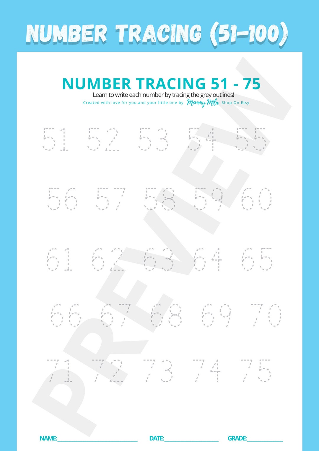 Number Tracing Worksheet - 51 to 100 by Mommy Mila {preschool/ Prek ...