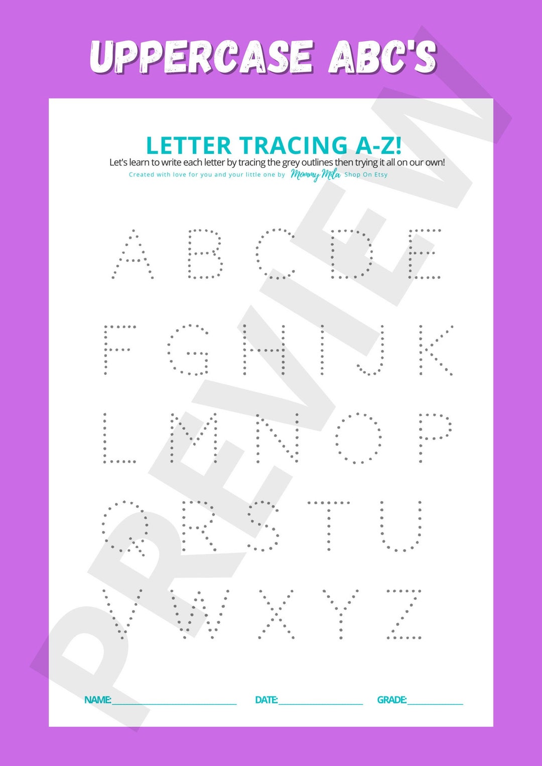 Uppercase Letter Tracing Worksheet by Mommy Mila preschool/homeschool ...