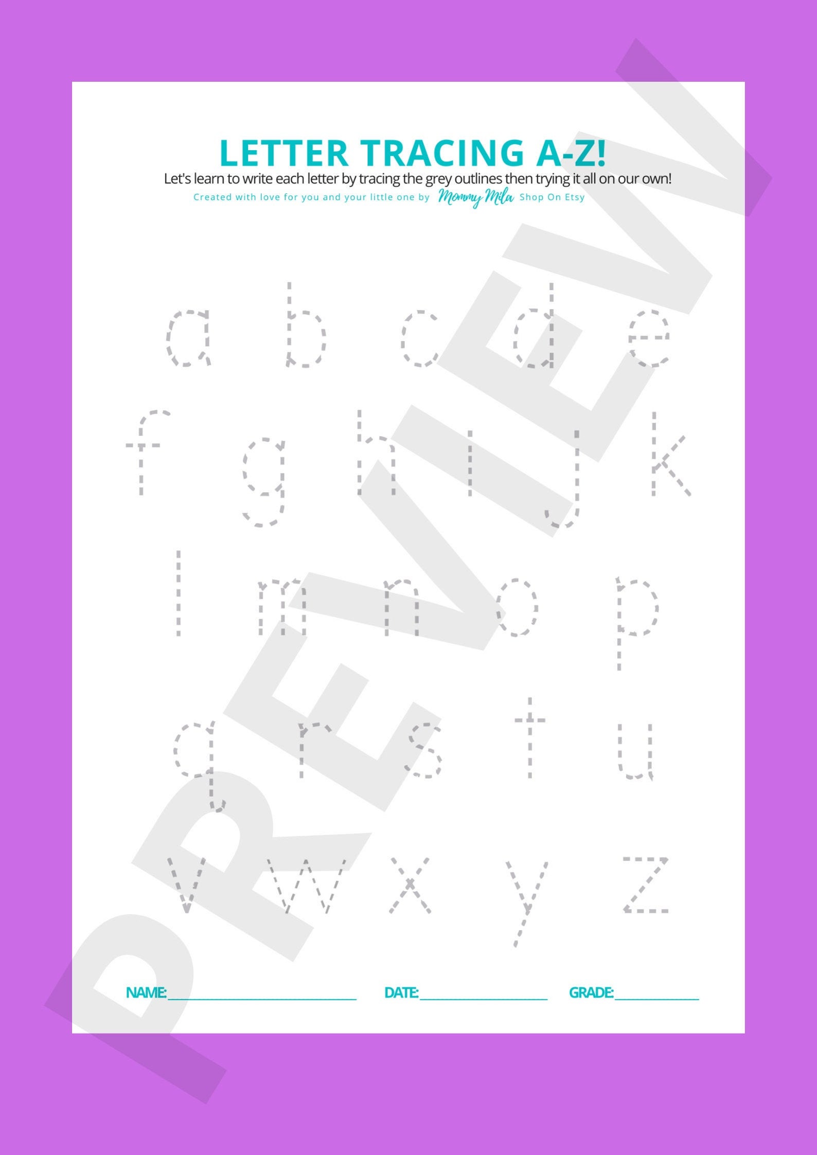 Lowercase ABC Tracing Worksheet by Mommy Mila {preschool/ Prek ...