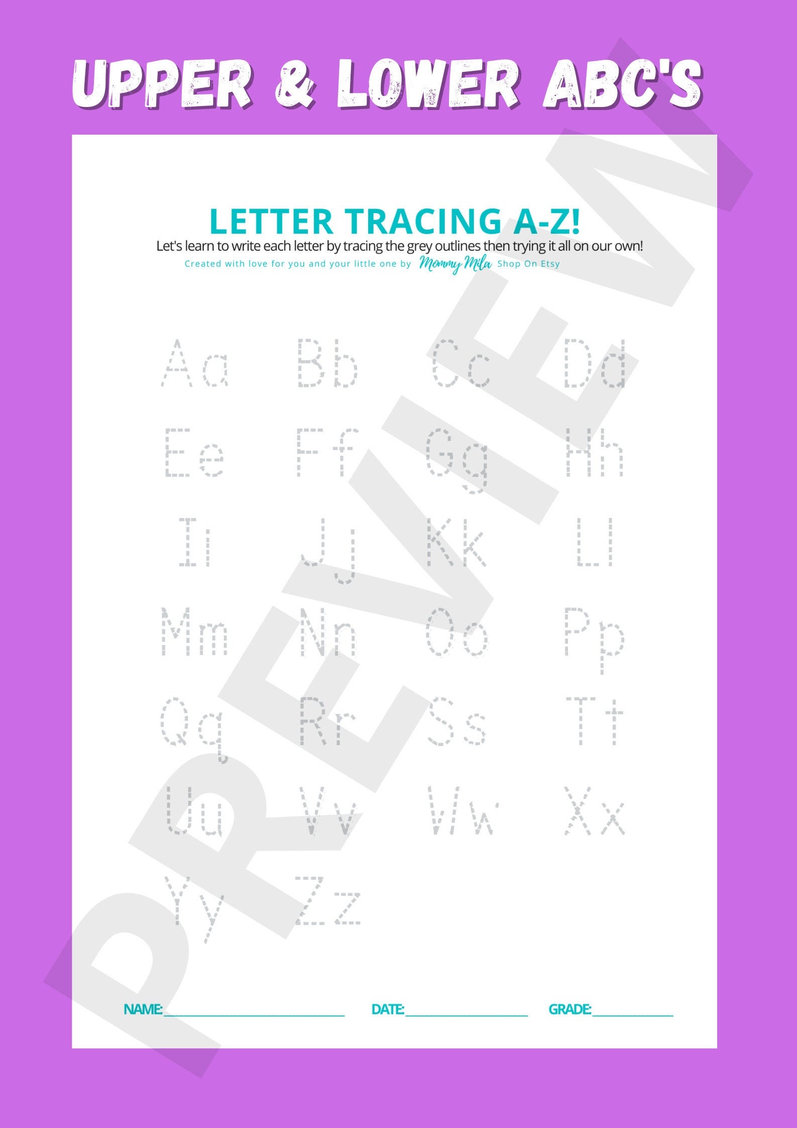 Uppercase and Lowercase Letter Tracing Worksheet by Mommy Mila ...