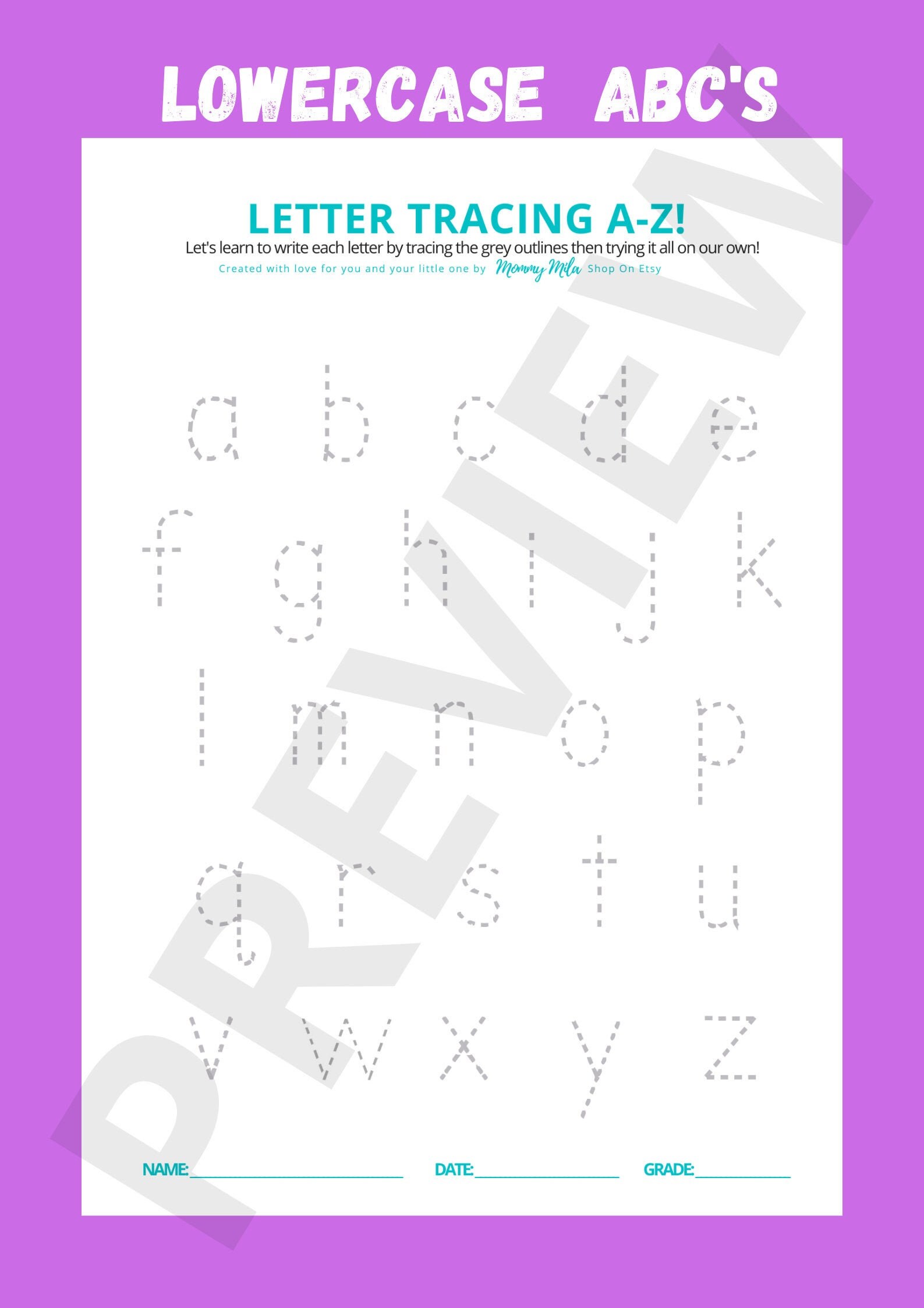 Lowercase ABC Tracing Worksheet by Mommy Mila {preschool/ Prek ...