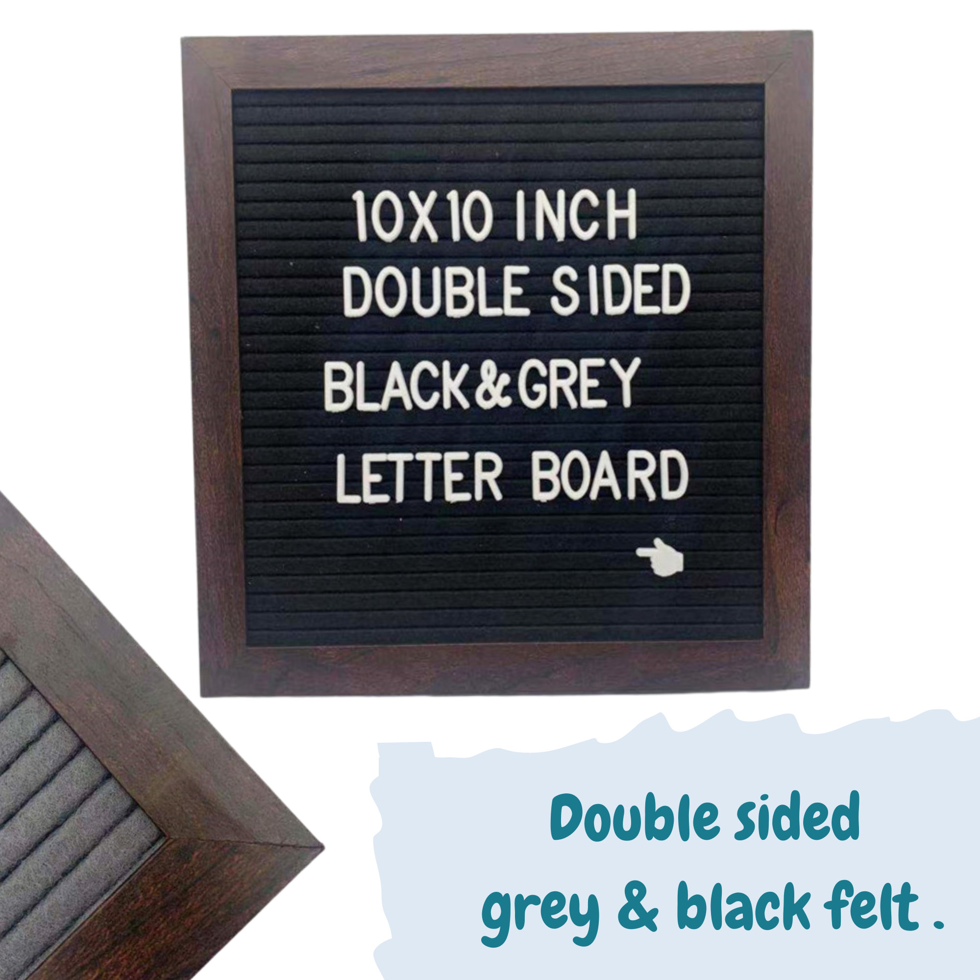 Double Sided Felt Letter Board 25x25 Cm, With Container for Letters & Flat Stand Rustic or White ...