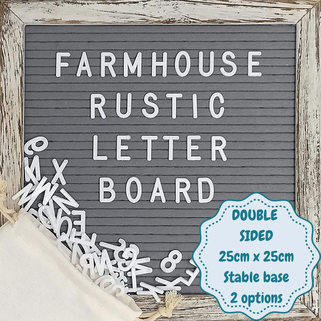 Double Sided Felt Letter Board 25x25 Cm, With Container for Letters & Flat Stand Rustic or White ...