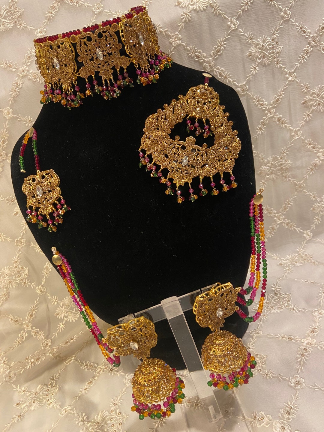 MARIA Multi Cluster Bridal Set With Jhumar, Tikka and Earrings With ...
