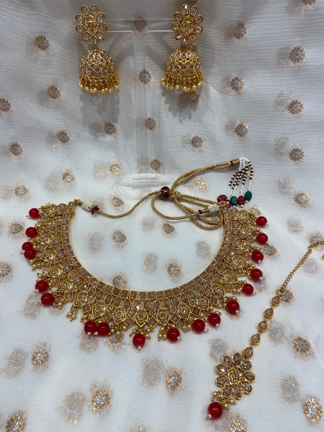 Red Indian Necklace Set With Tikka Indian Wedding Set Ruby Red - Etsy