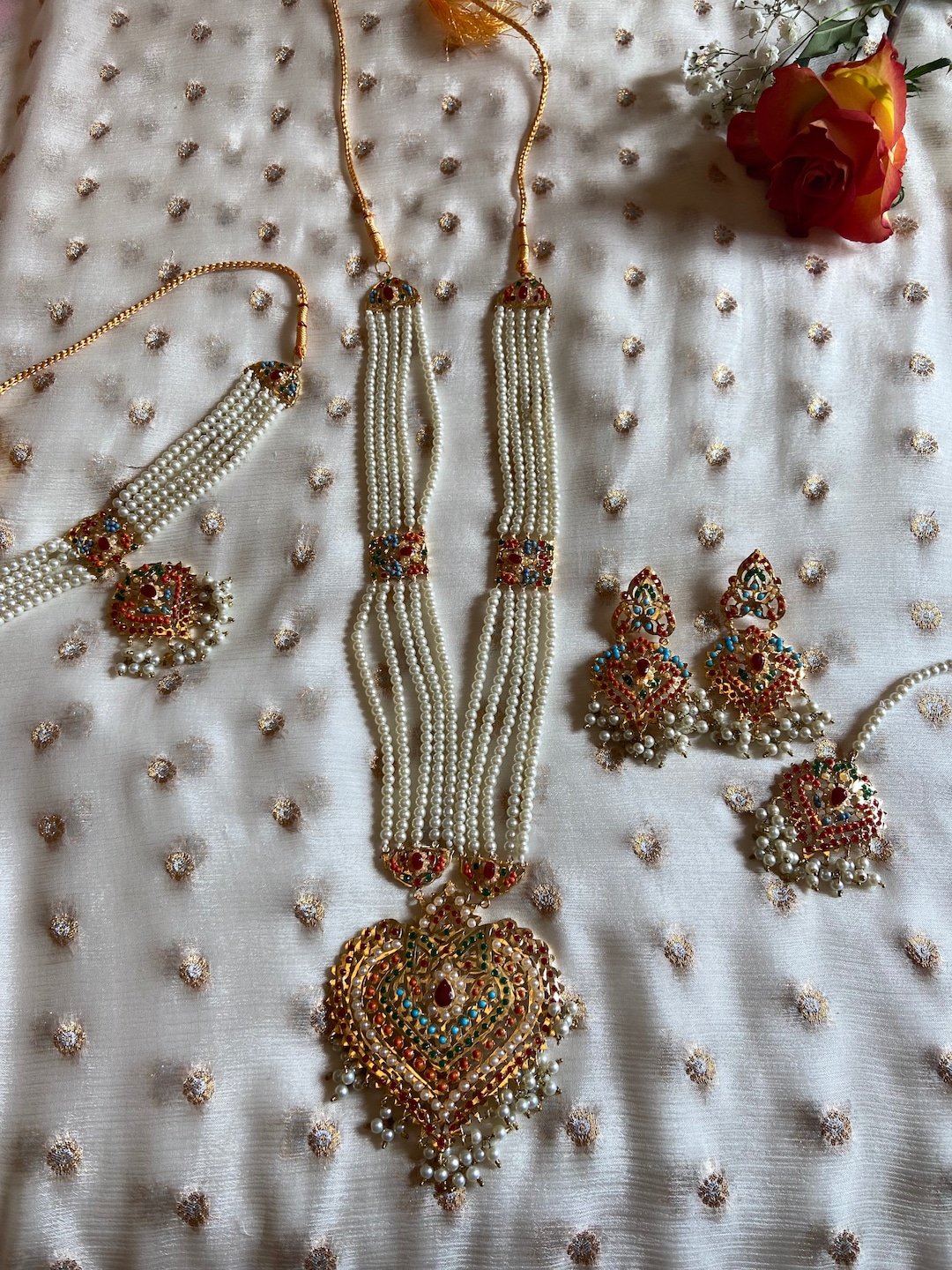 90's Hyderabadi Gold Multi Rani Haar Set With Tikka Gold Mala Necklace ...