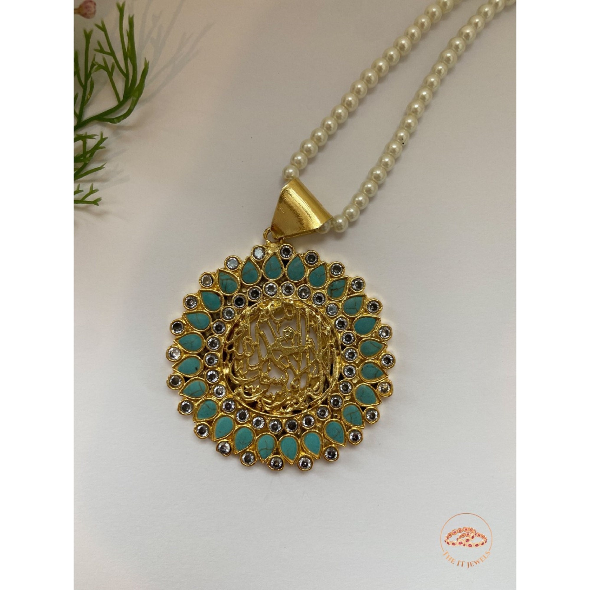 Islamic Kalima Kundan Necklace in Turquoise Pakistani Mala Allah ...