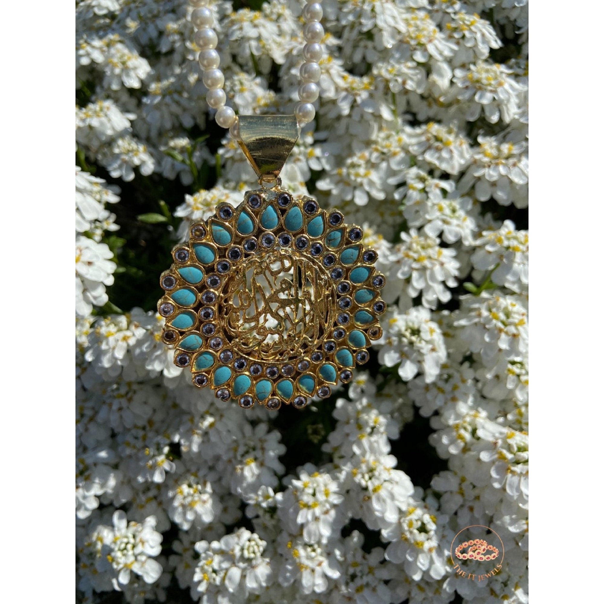 Islamic Kalima Kundan Necklace in Turquoise Pakistani Mala Allah ...