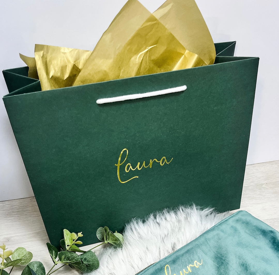 Sage Green Personalised Gift Bag, Gift Bag for Wedding, Gold and Green ...
