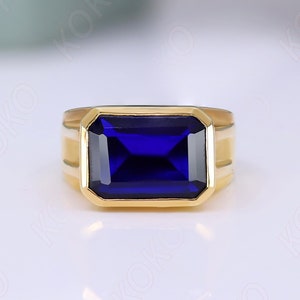 Unique Blue Sapphire Ring Solid 925 Sterling Silver Ring Men's Signet ...