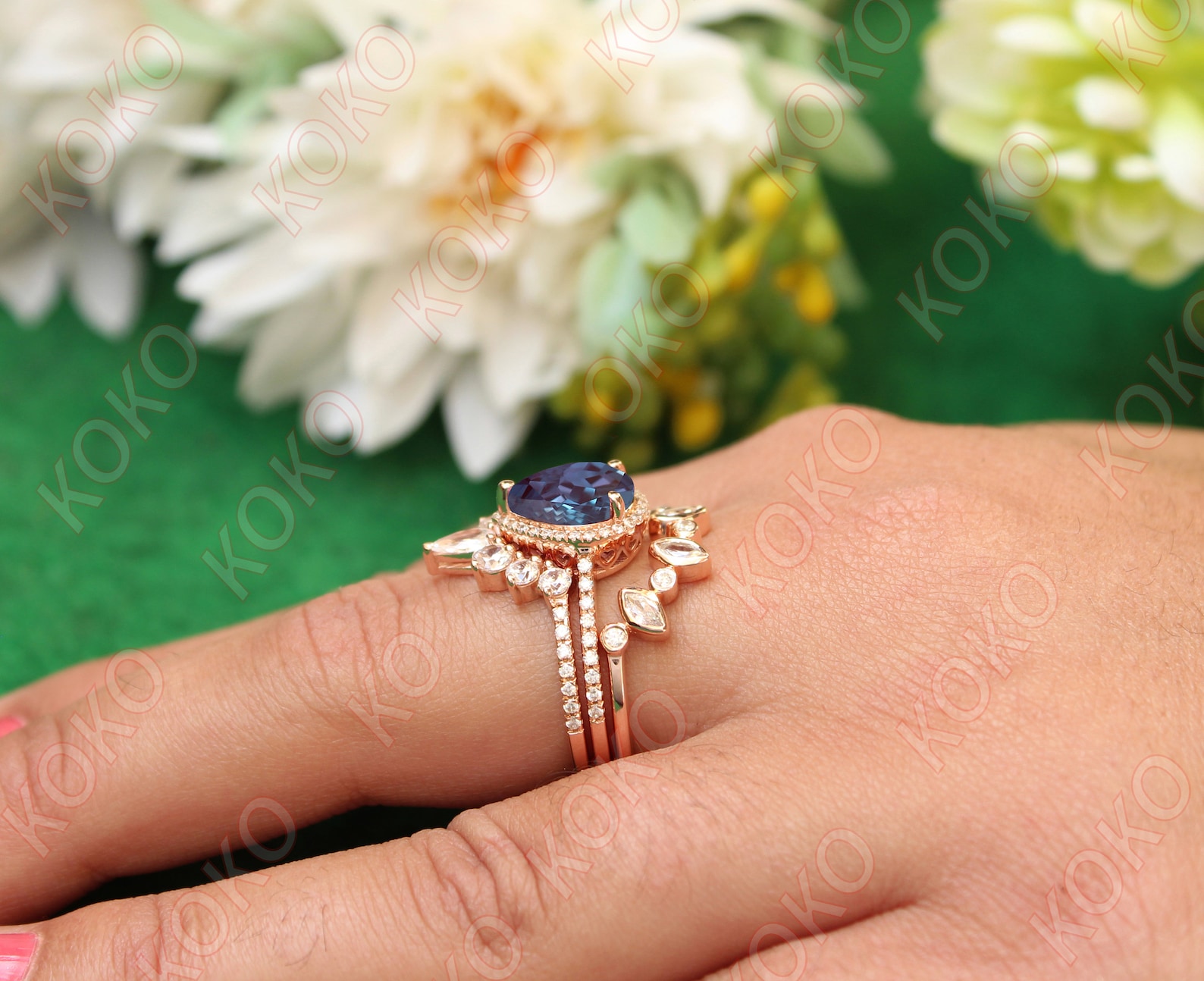 Color Change Alexandrite Ring Set Gorgeous Teardrop - Etsy