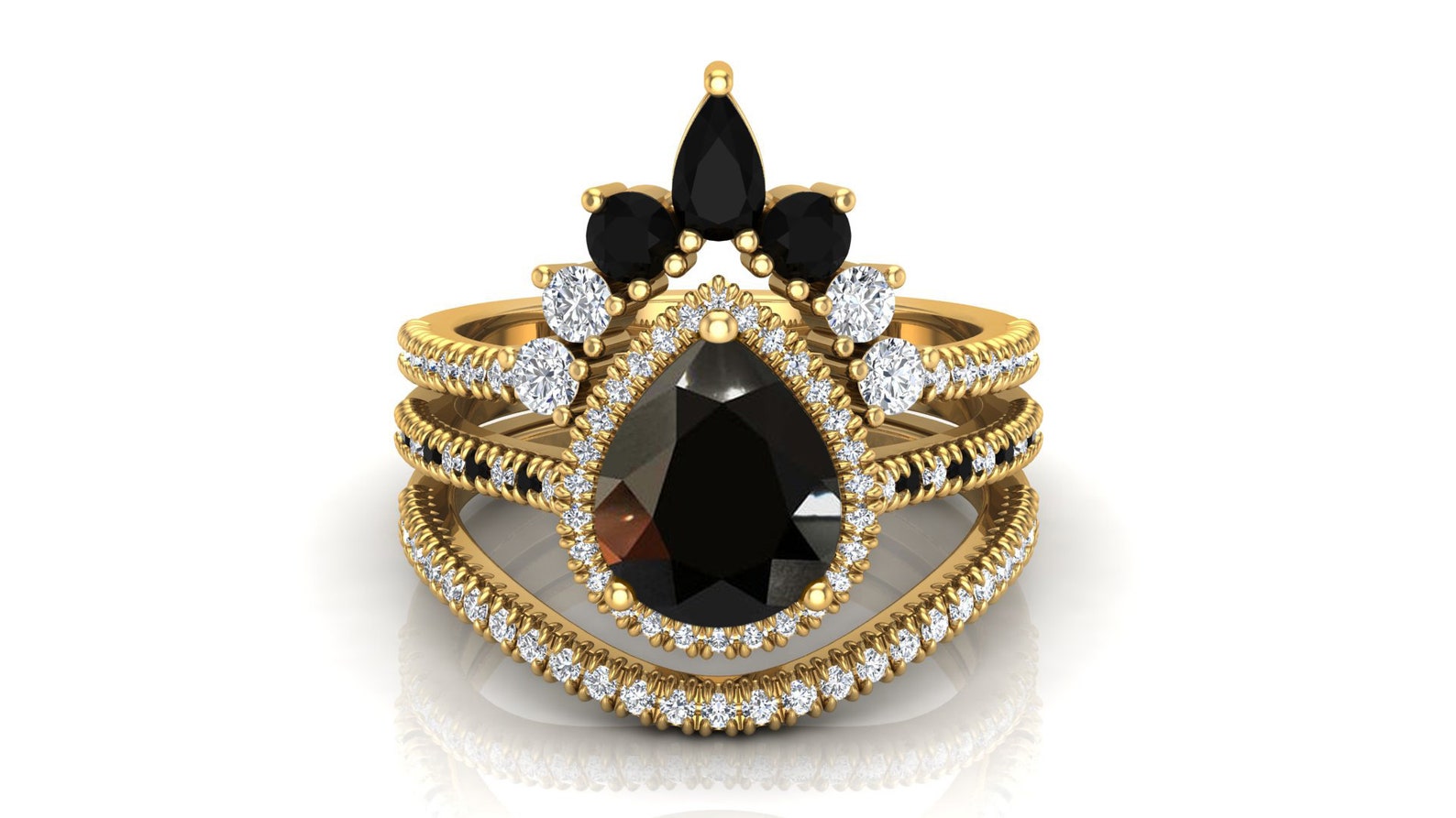 Beautiful Black Proposal Ring Set Vintage Art Deco Pear - Etsy